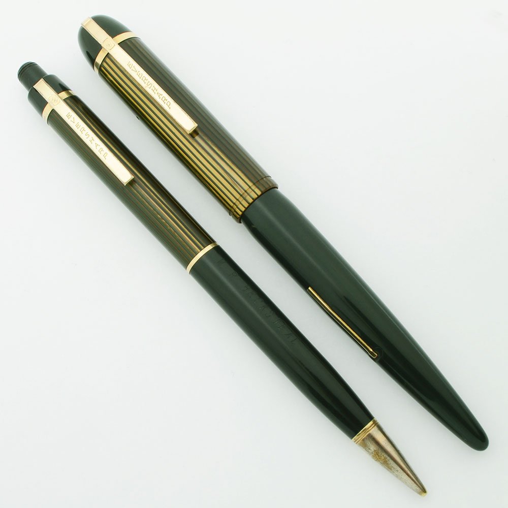 Eversharp Skyline Executive Fountain Pen Set - Marine Green w Amber/Green Striated Cap, 14k ...
